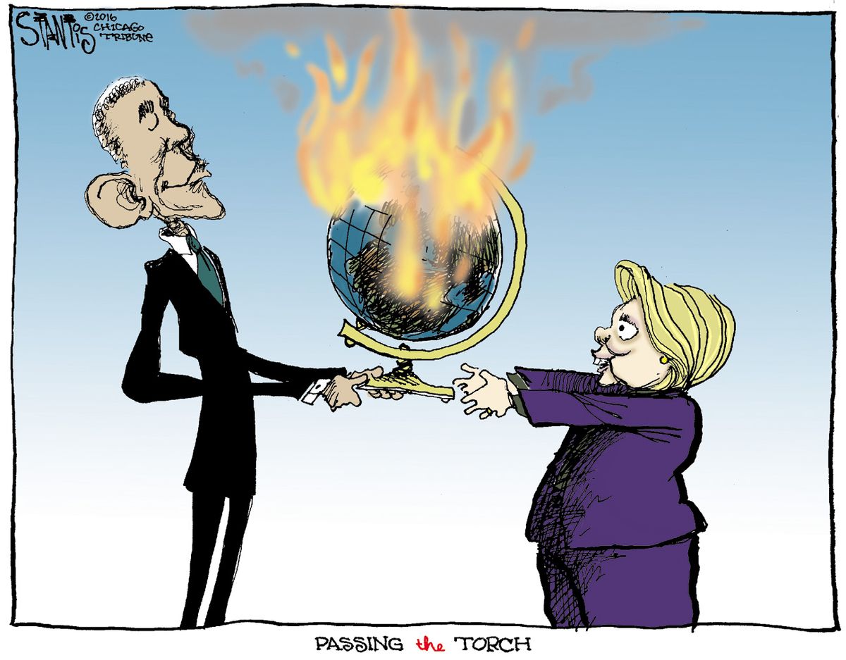 Political cartoon U.S. Obama passing off the torch | The Week