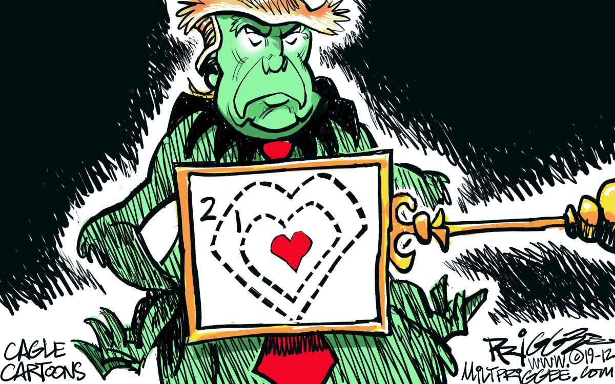 Political Cartoon U.S. Trump Grinch Heart Two Sizes Too Small | The Week