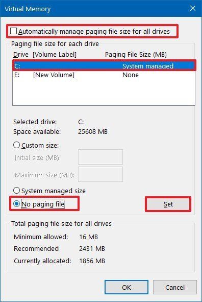 How to move virtual memory to a different drive on Windows 10 | Windows ...