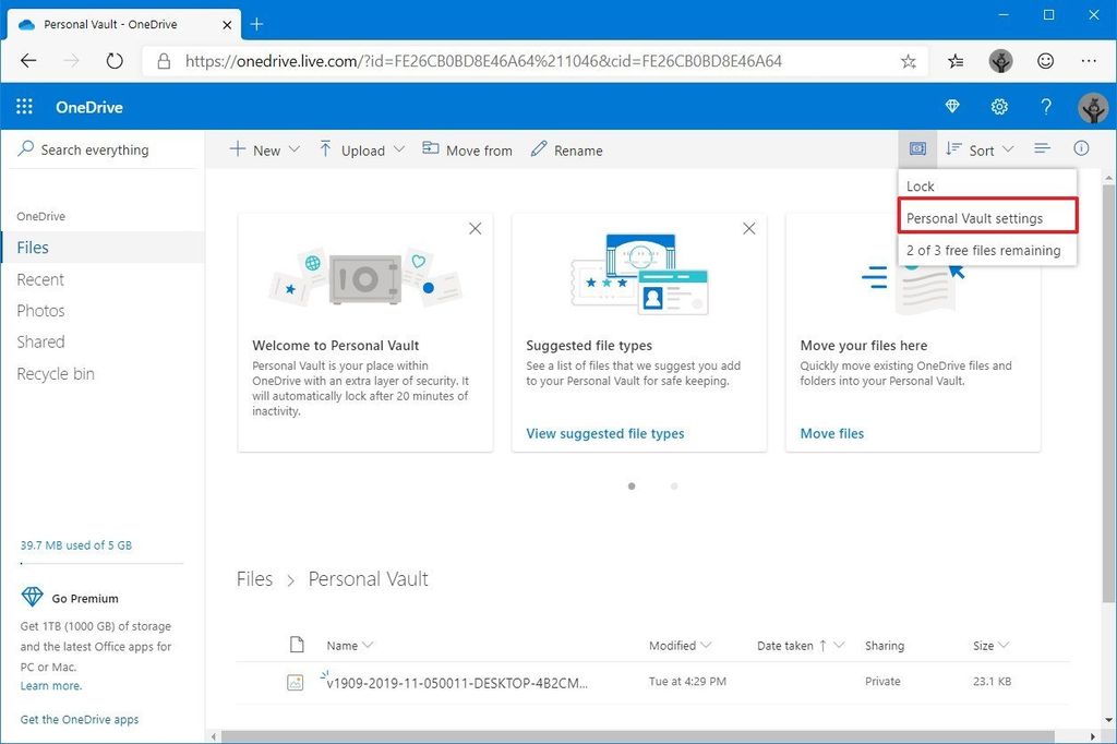 How to set up OneDrive Personal Vault storage on Windows 10 | Windows ...