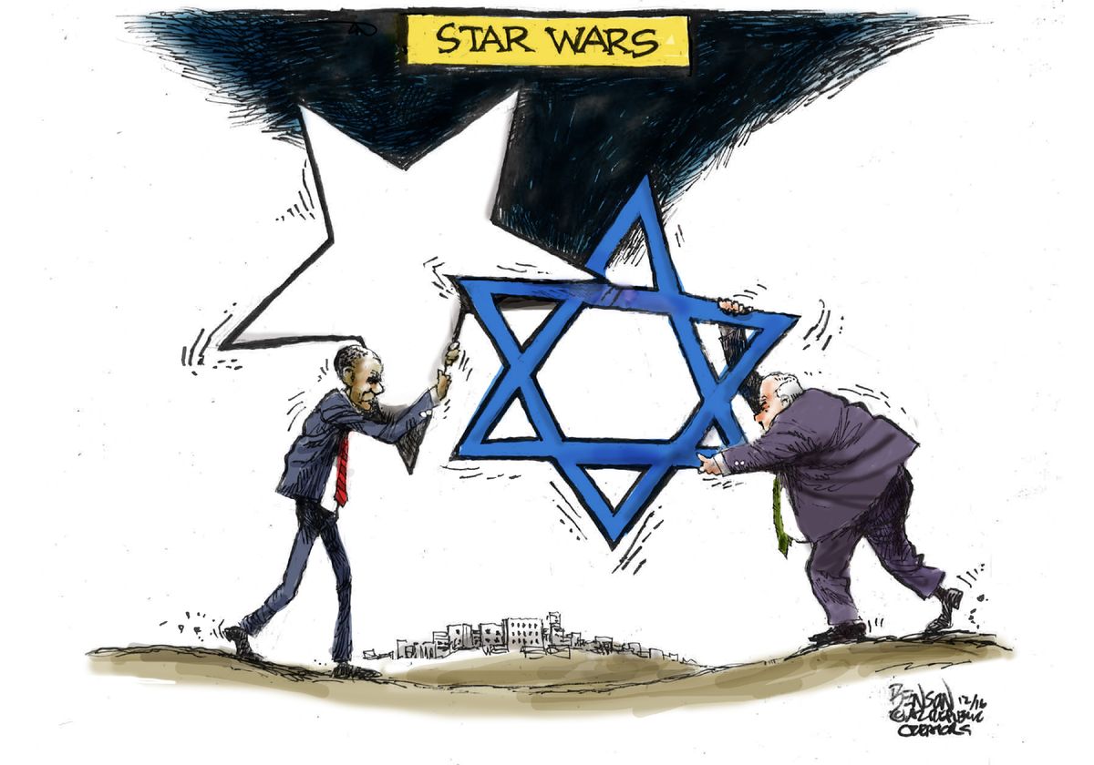 Obama cartoon U.S. Israel UN west bank settlements fight | The Week