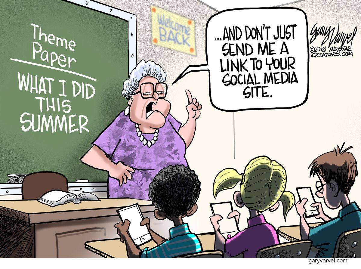 Editorial cartoon U.S. School summer activities paper social media ...