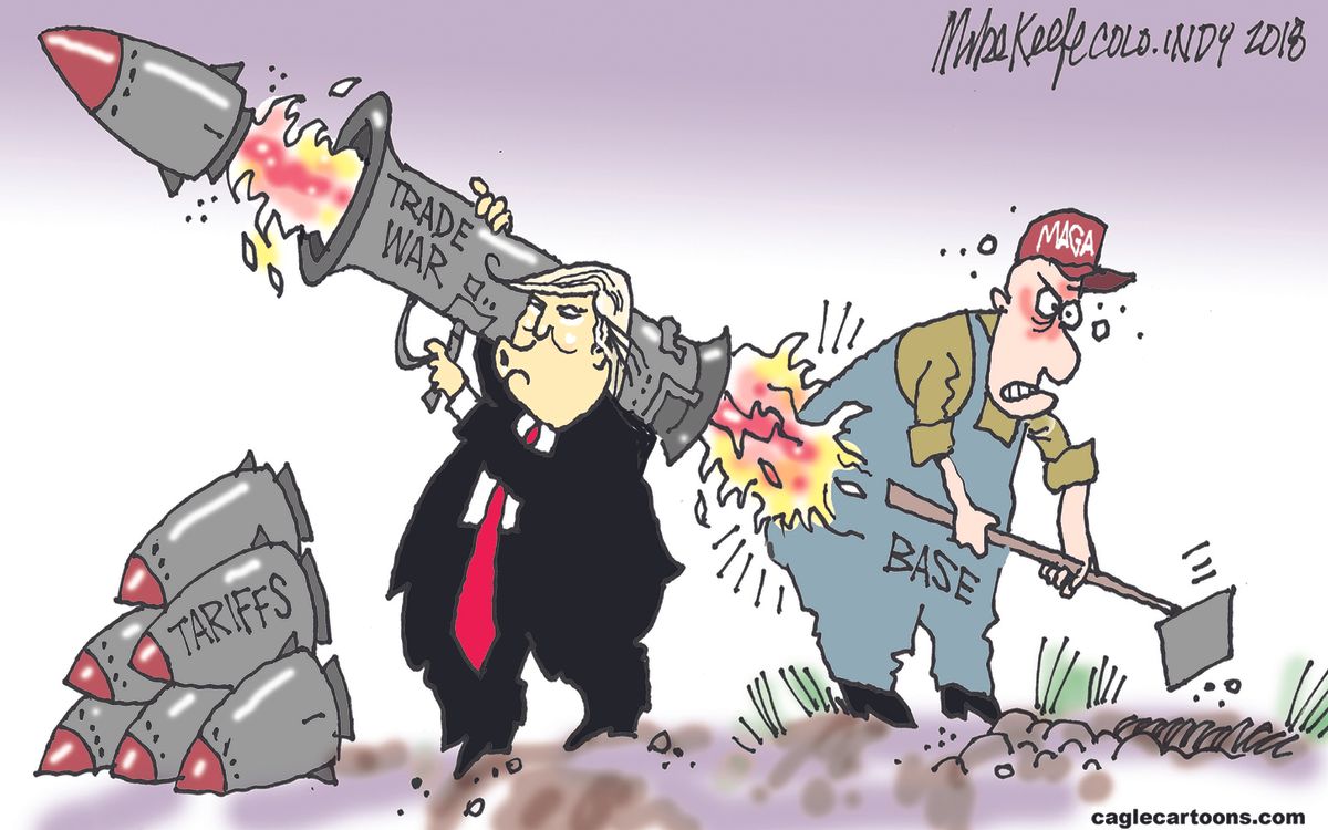 Political cartoon U.S. Trump trade war tariffs Canada Mexico European ...