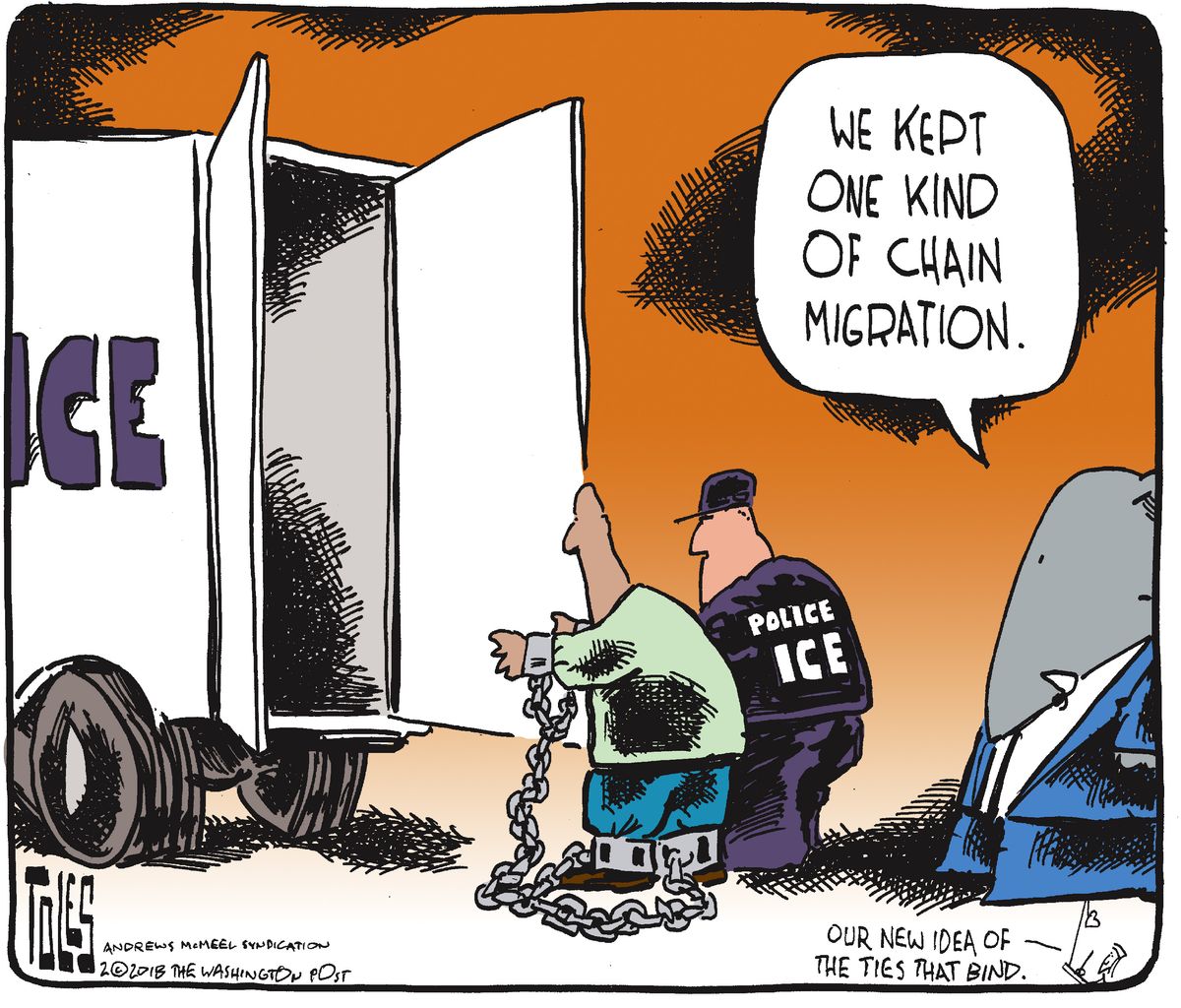 Political cartoon U.S. GOP chain migration ICE immigrant deportations ...