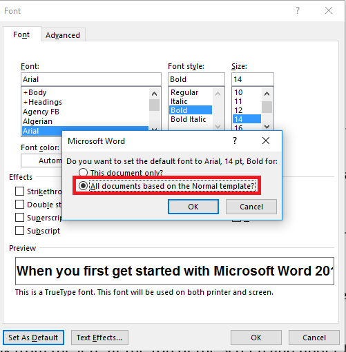 How to change font defaults in Microsoft Word 2016 for Windows ...