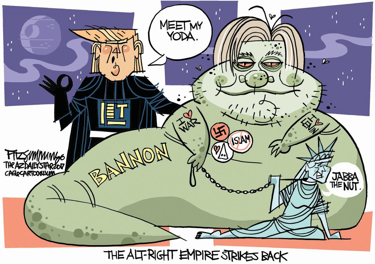 Political Cartoon U.S. Donald Trump Darth Vader Steve Bannon Jabba the ...