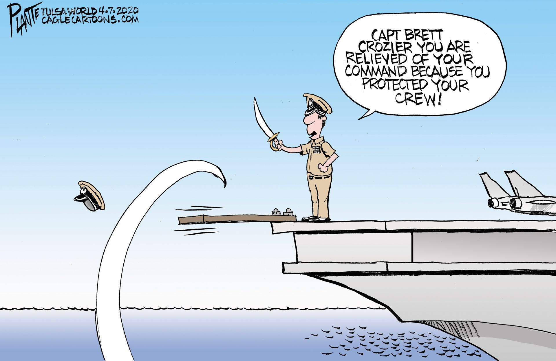 Political Cartoon U.S. Navy Captain Crozier walks the plank protects ...