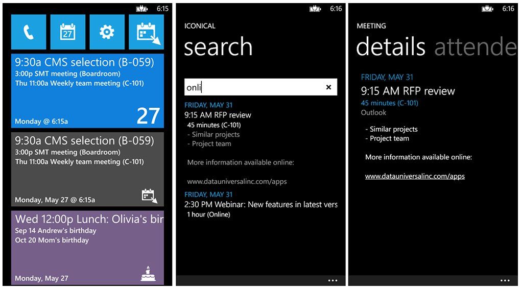 Iconical, a Windows Phone calendar option that makes the most of Live ...