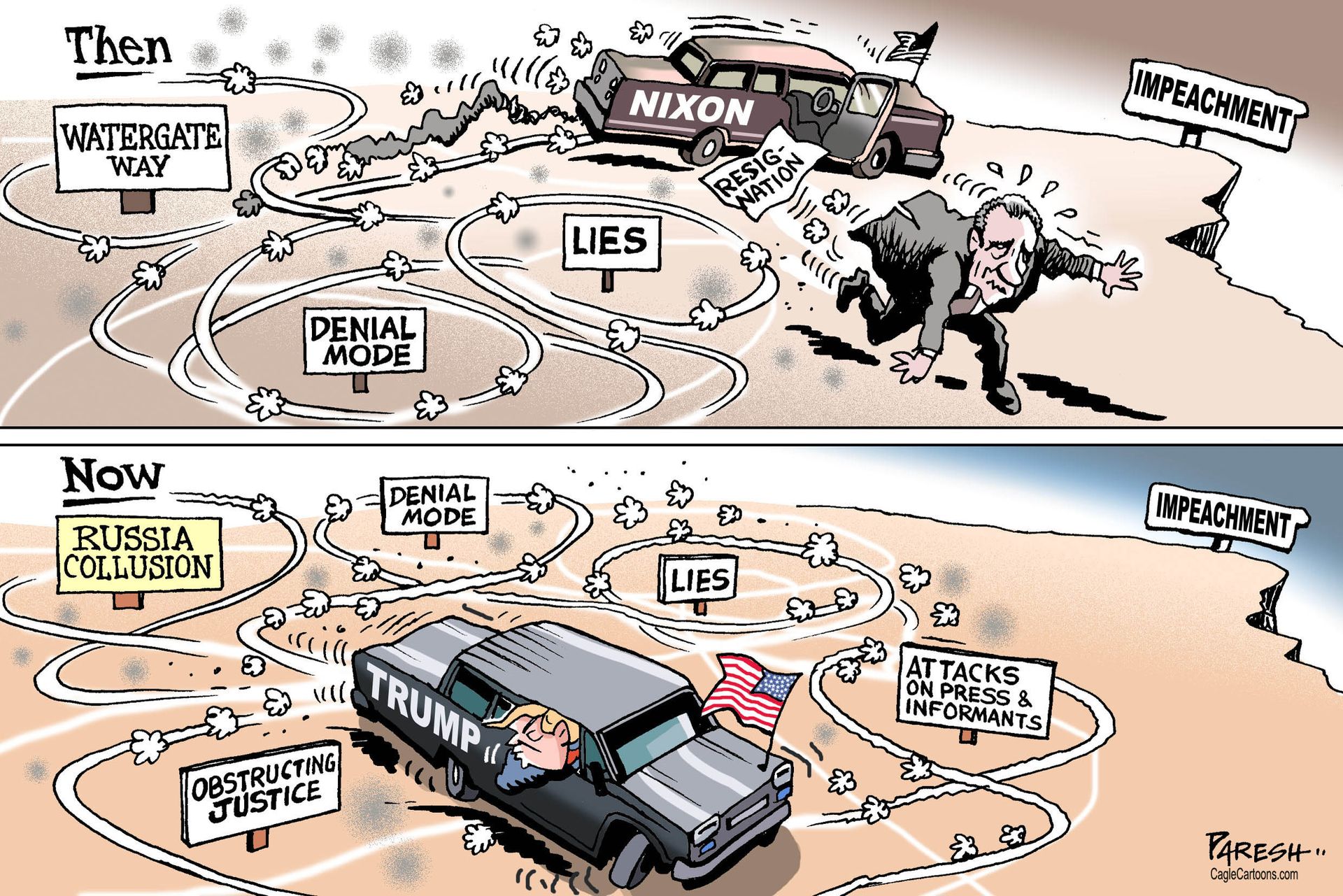 Political cartoon U.S. Trump Richard Nixon Russia collusion impeachment ...