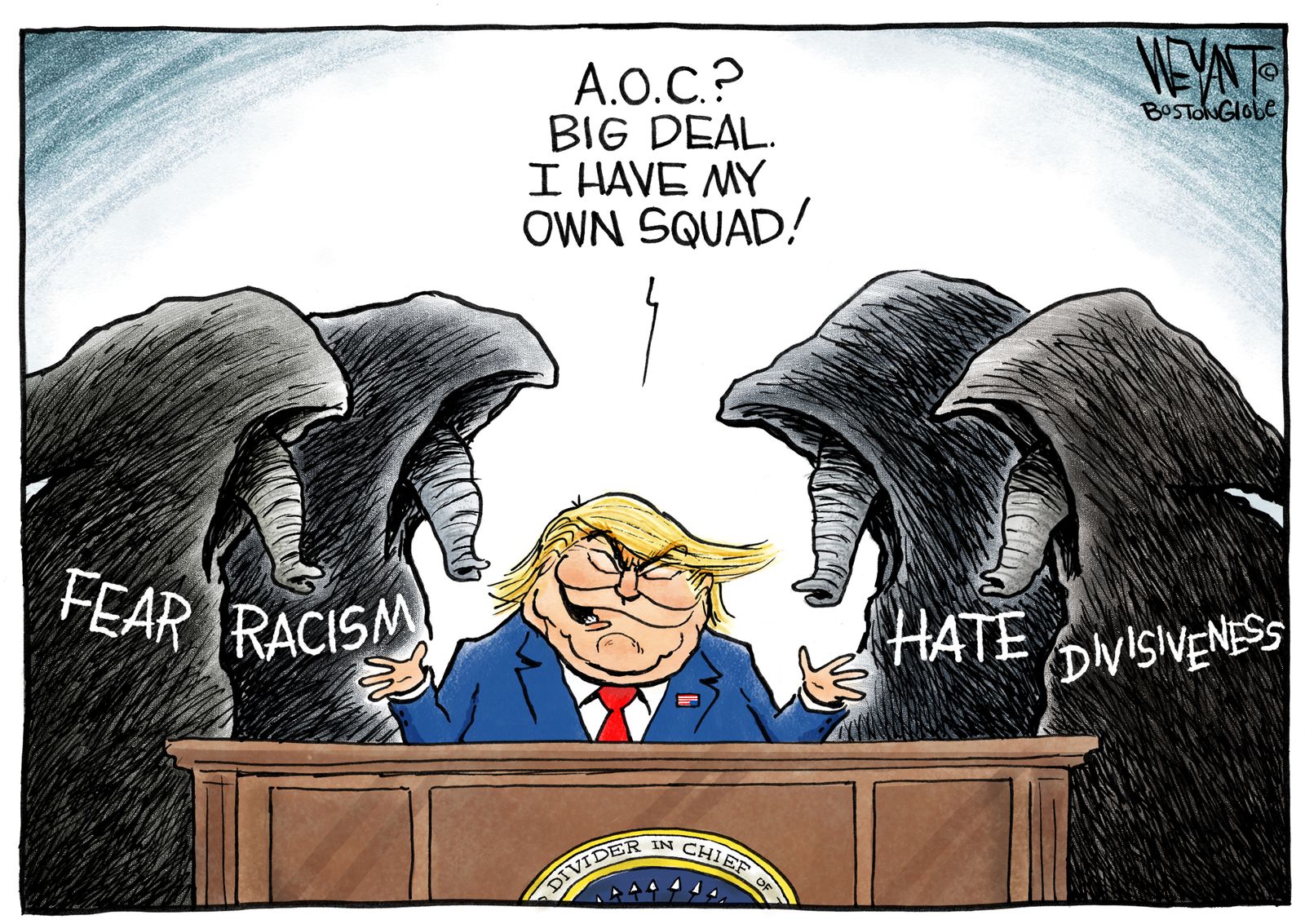 Political Cartoon U.S. Trump AOC Tweets Squad Divisive Republicans ...
