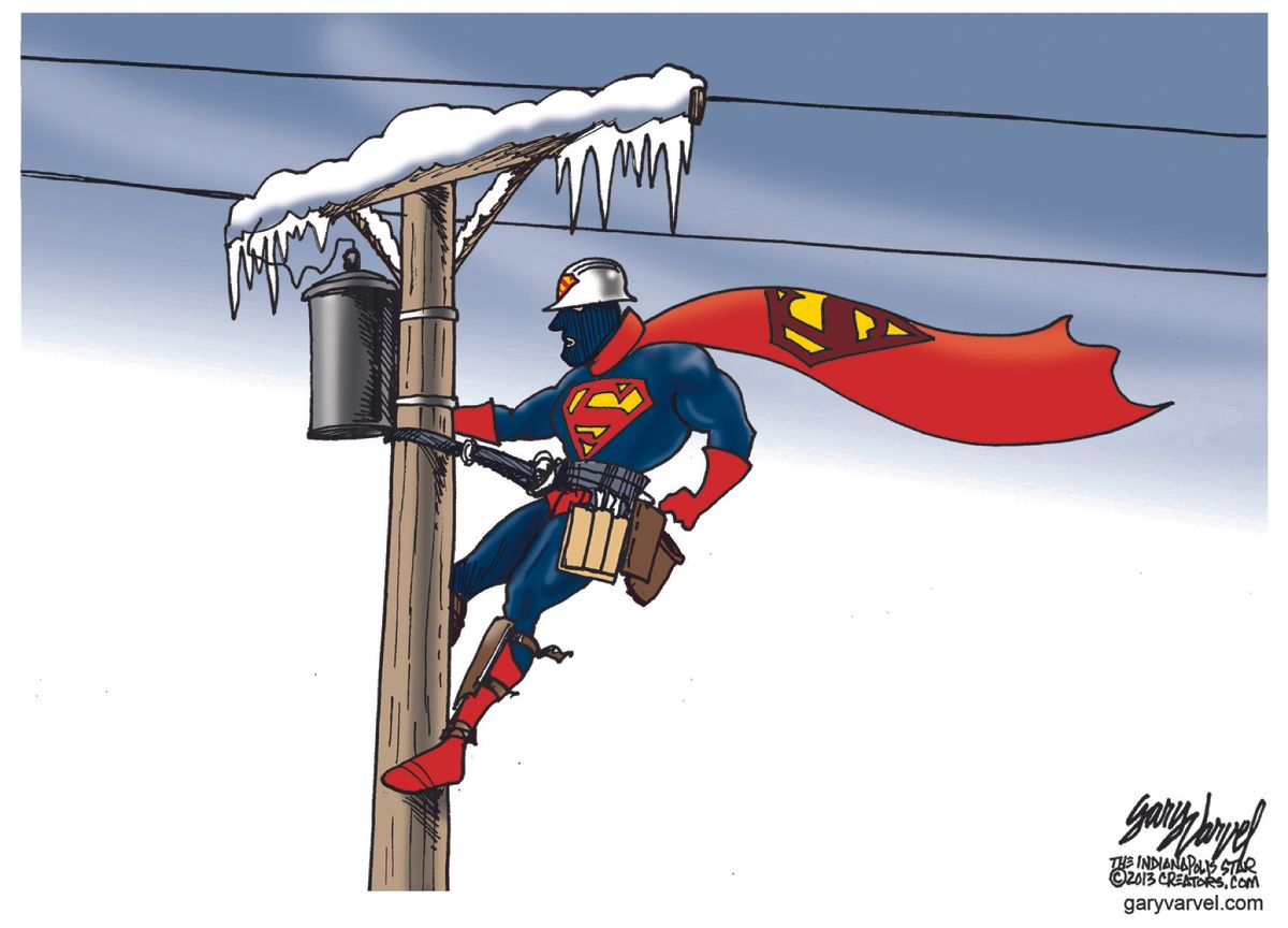 Editorial Cartoon U.S. Superman power line worker polar vortex | The Week