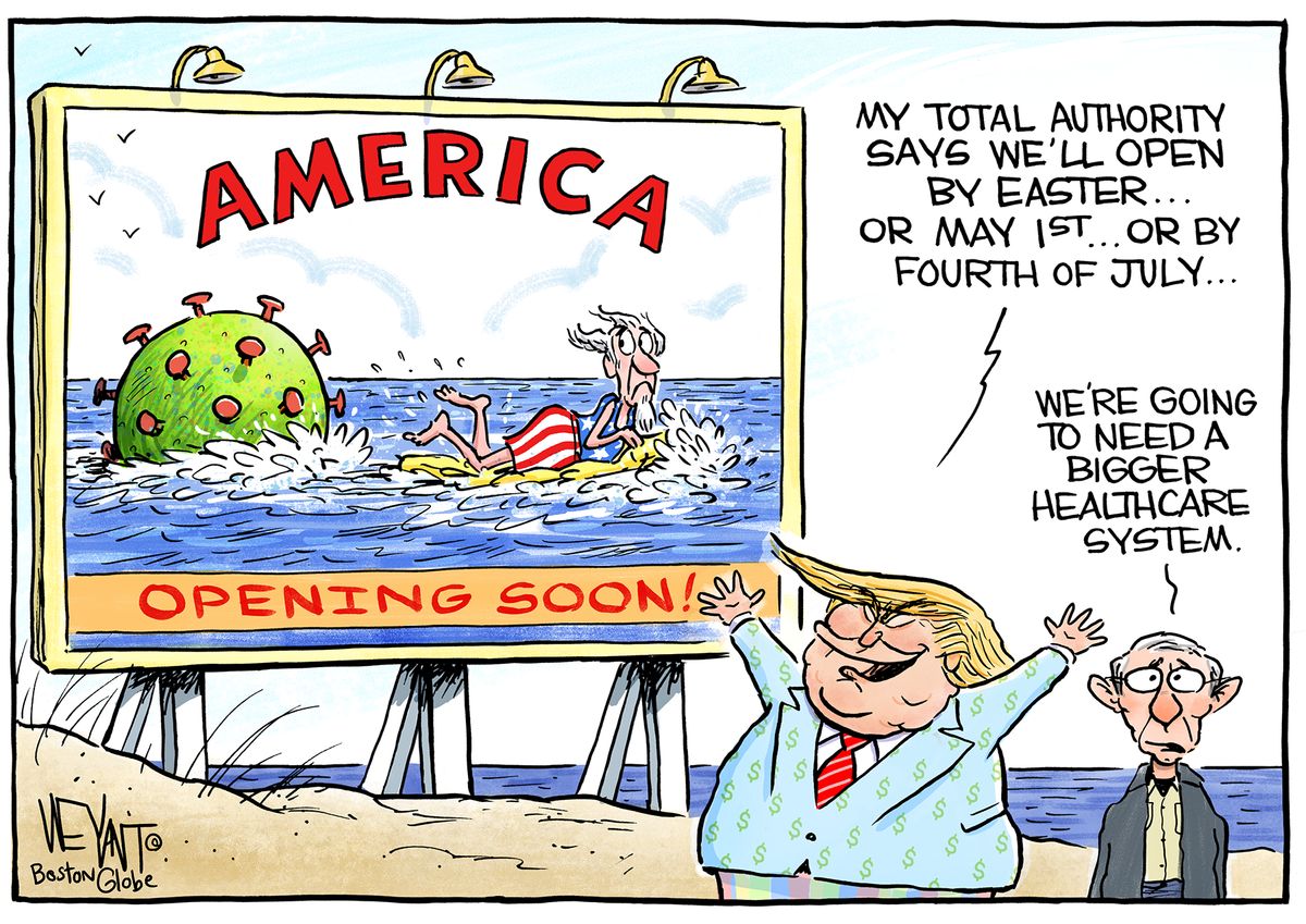 Political Cartoon U.S. Trump total authority delays reopening economy ...