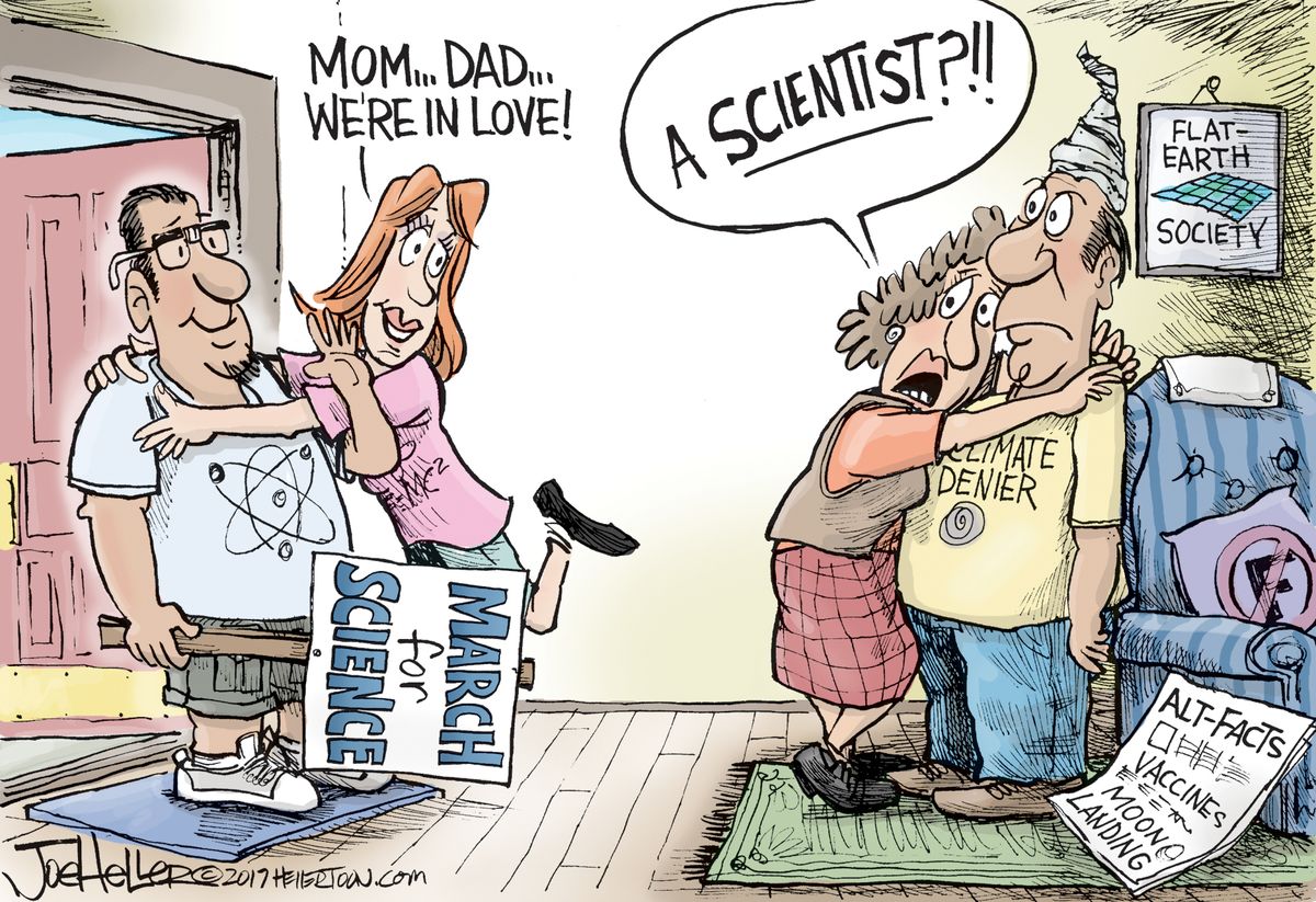 Editorial Cartoon U.S. Science March climate change denier alt-facts ...