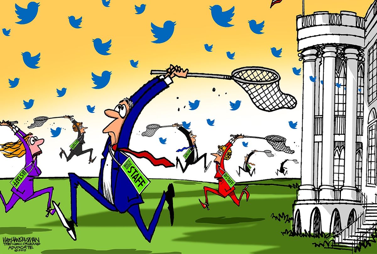 Political cartoon U.S. White House staff twitter tweets social media ...