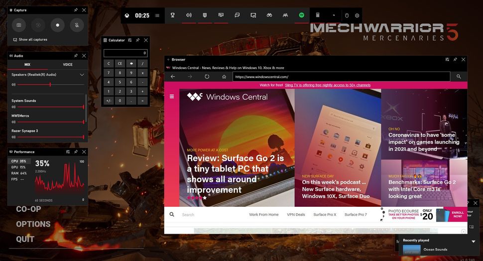 The Xbox Game Bar for PC now has a calculator and a web browser ...