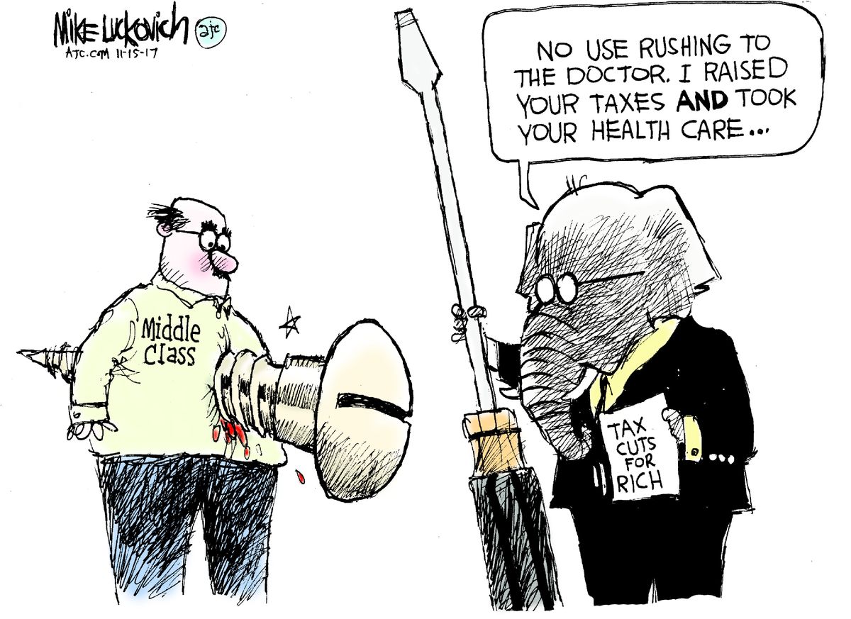 Political cartoon U.S. GOP tax cuts health care middle class | The Week
