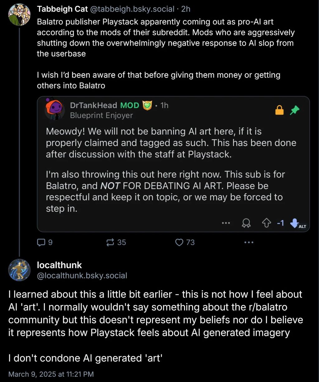 LocalThunk forbids AI-generated art on the Balatro subreddit: 'I think ...