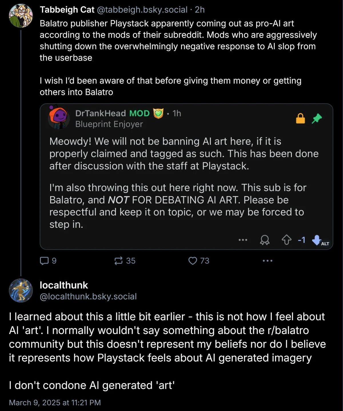 LocalThunk forbids AI-generated art on the Balatro subreddit: 'I think ...