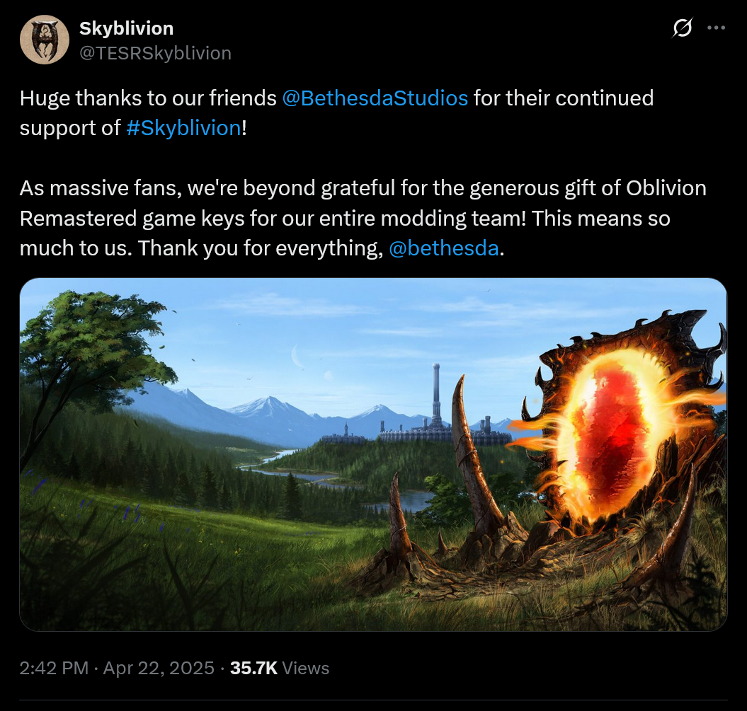 Bethesda gave Oblivion Remastered game keys to the entire Skyblivion ...