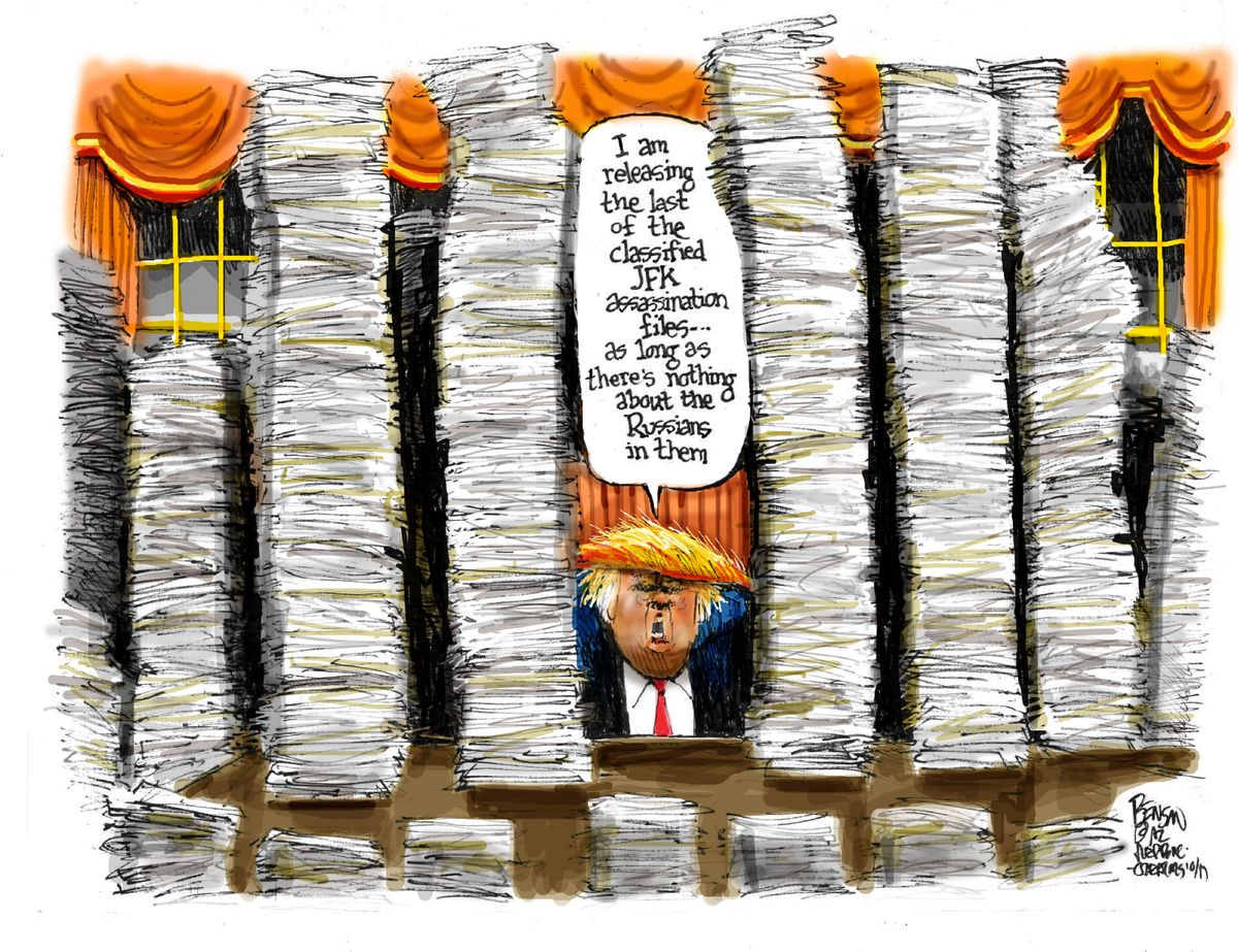 Political cartoon U.S. Trump JFk files | The Week