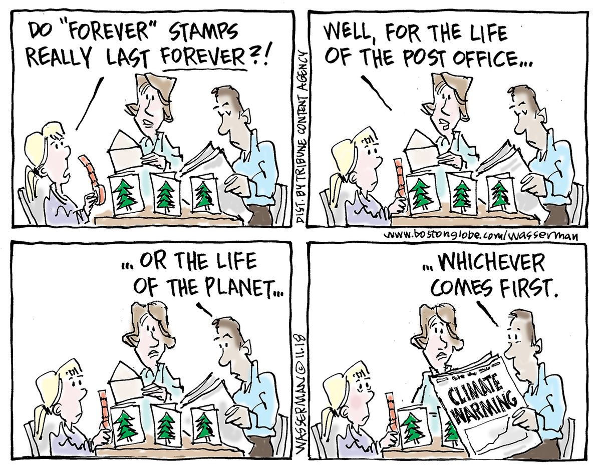Editorial cartoon U.S. climate change post office forever stamp | The Week