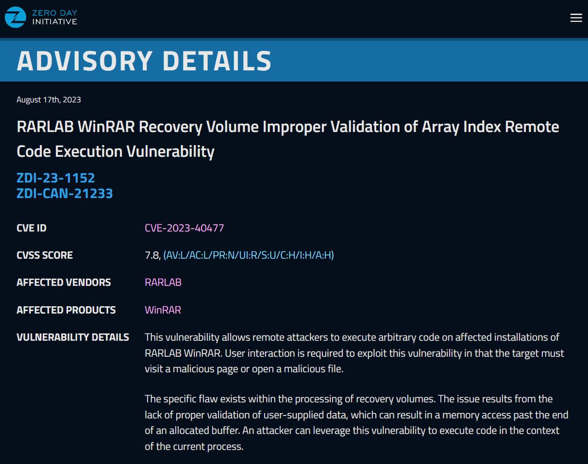 WinRAR Flaw Let Hackers Run Programs When Opening RAR Files, Patch Issued | Tom's Hardware