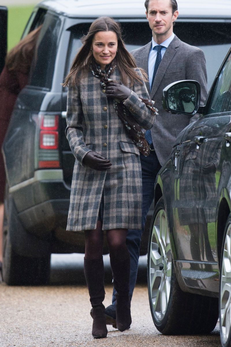 Pippa Middleton's cosy checked coat and knee high boots | Woman & Home