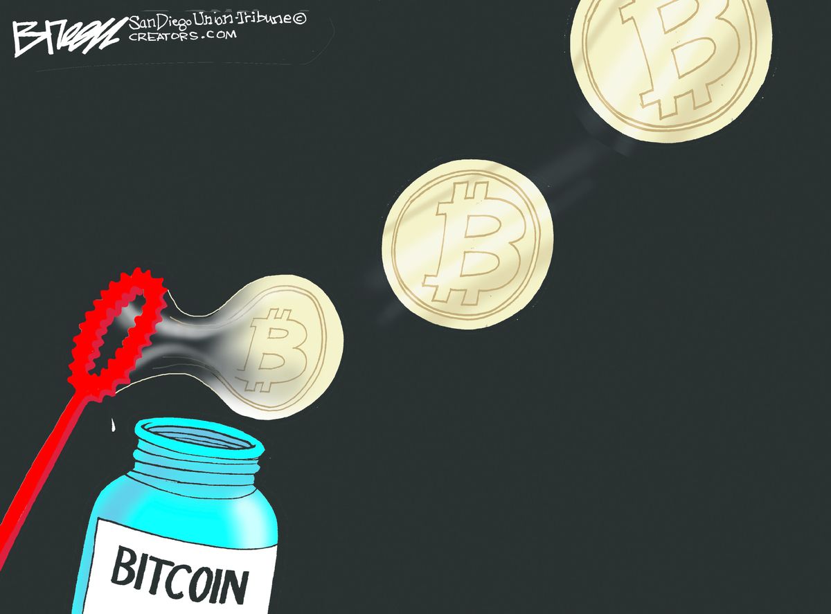 Political cartoon World Bitcoin bubble | The Week