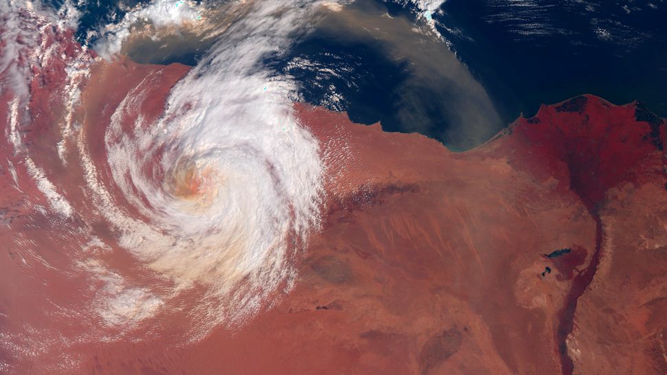 Satellites watch Mediterranean hurricane Daniel swirl over the Sahara ...