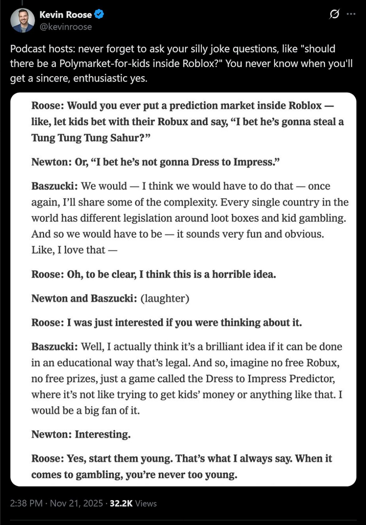 Interview with Roblox CEO kicks off with an unbelievable answer about ...