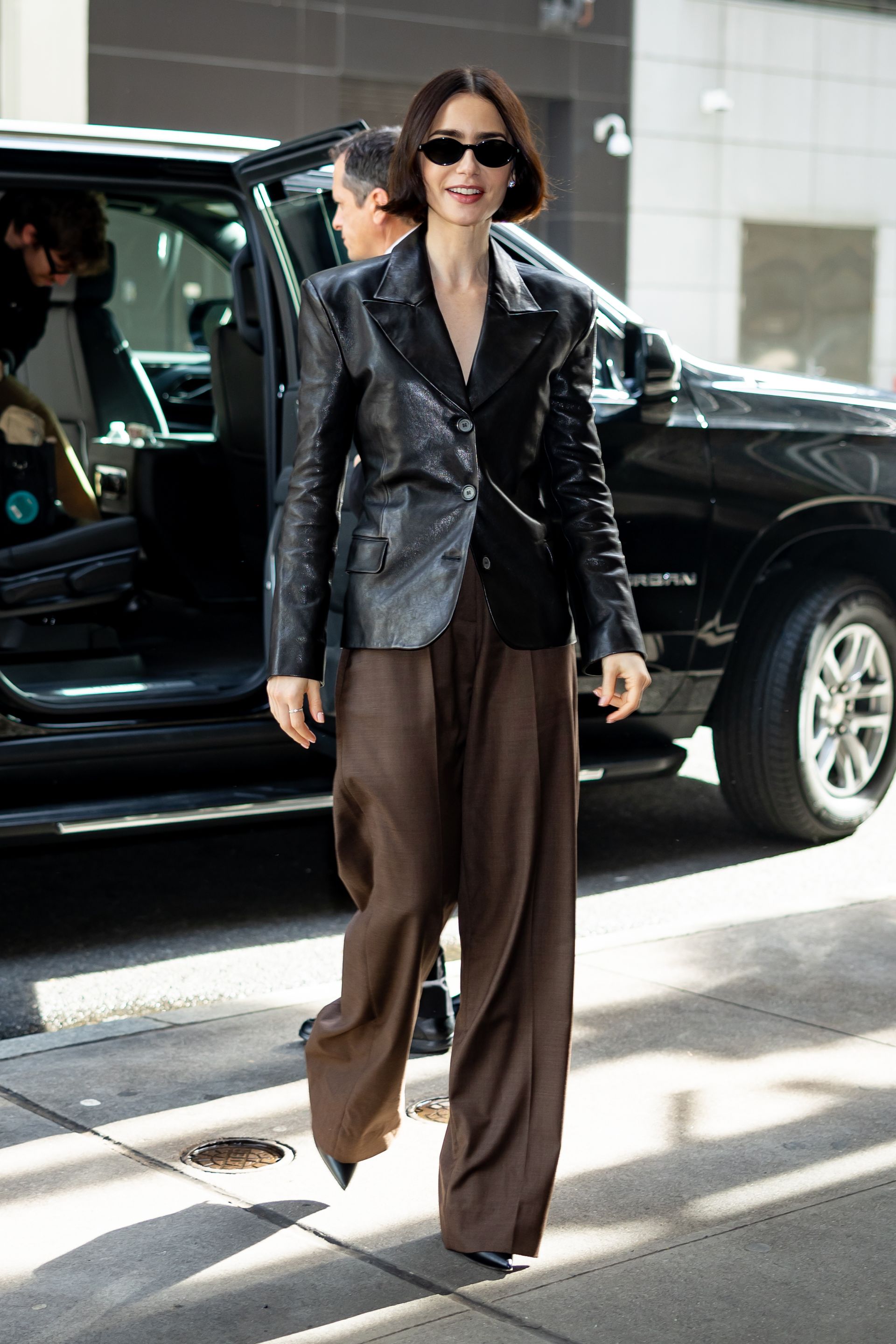 Lily Collins Just Made the Case for the Brown-Trouser Trend | Who What Wear