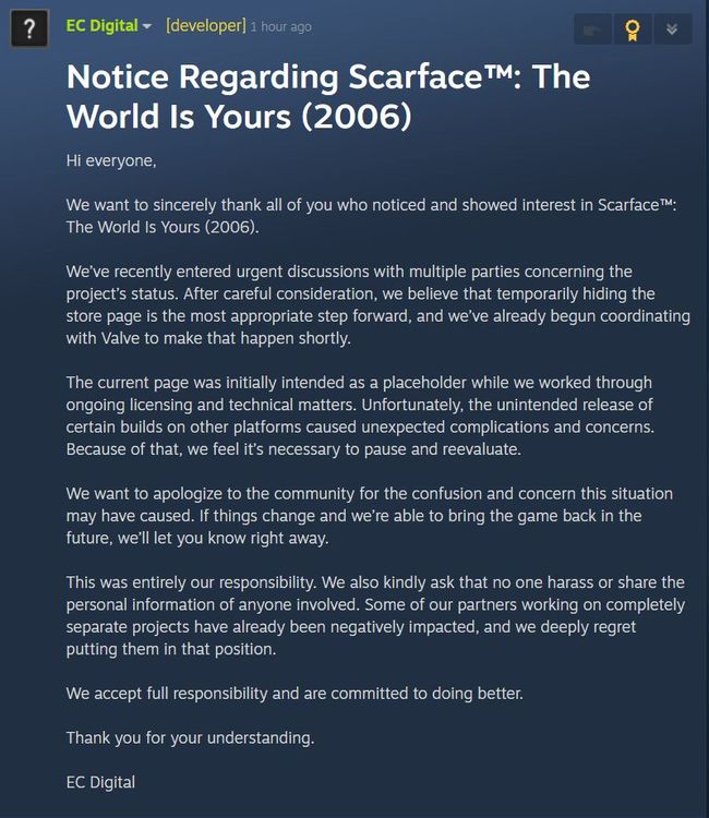 Suspicious Scarface: The World is Yours re-release taken off Steam and ...