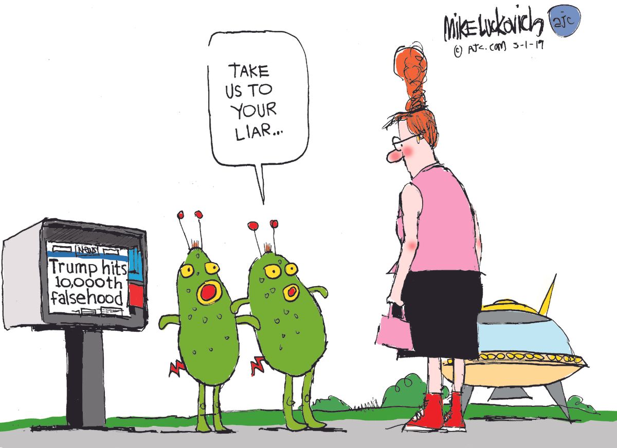 Political Cartoon U.S. Aliens Trump 10000 lies 2020 presidential ...