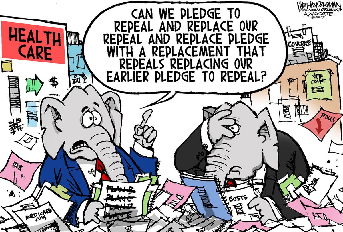 Political cartoon U.S. GOP health care reform AHCA Obamacare repeal ...