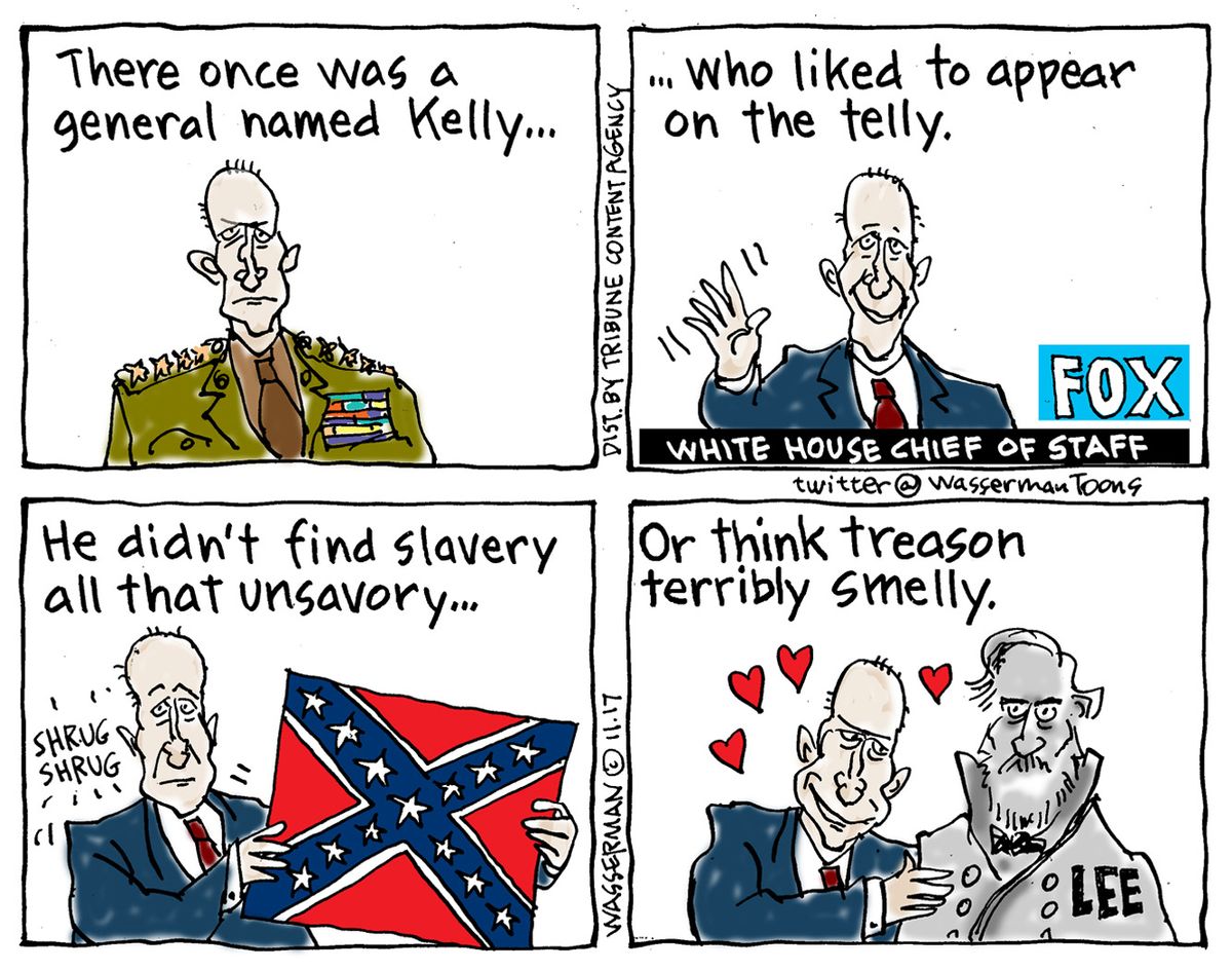 Political cartoon U.S. John Kelly Civil War speech Confederate flag ...