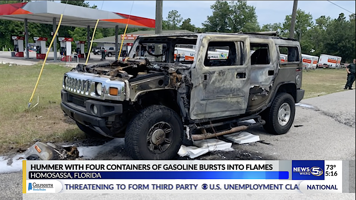 Hummer erupts in flames at Florida gas station after driver loads in 4 ...