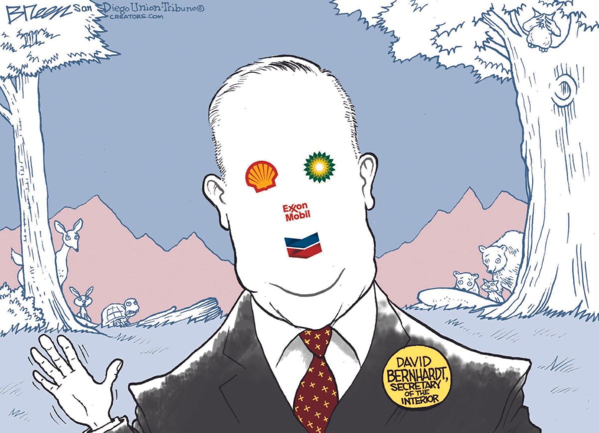 Political Cartoon U.S. Trump David Bernhardt Exxon Mobil interior ...