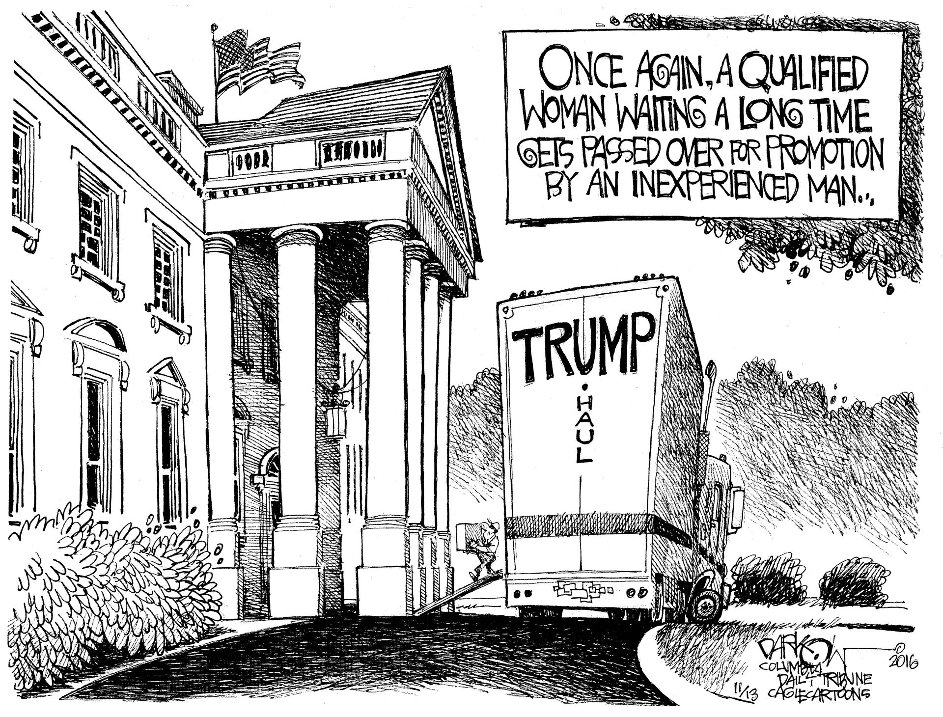 Political cartoon U.S. 2016 election Donald Trump unqualified success ...