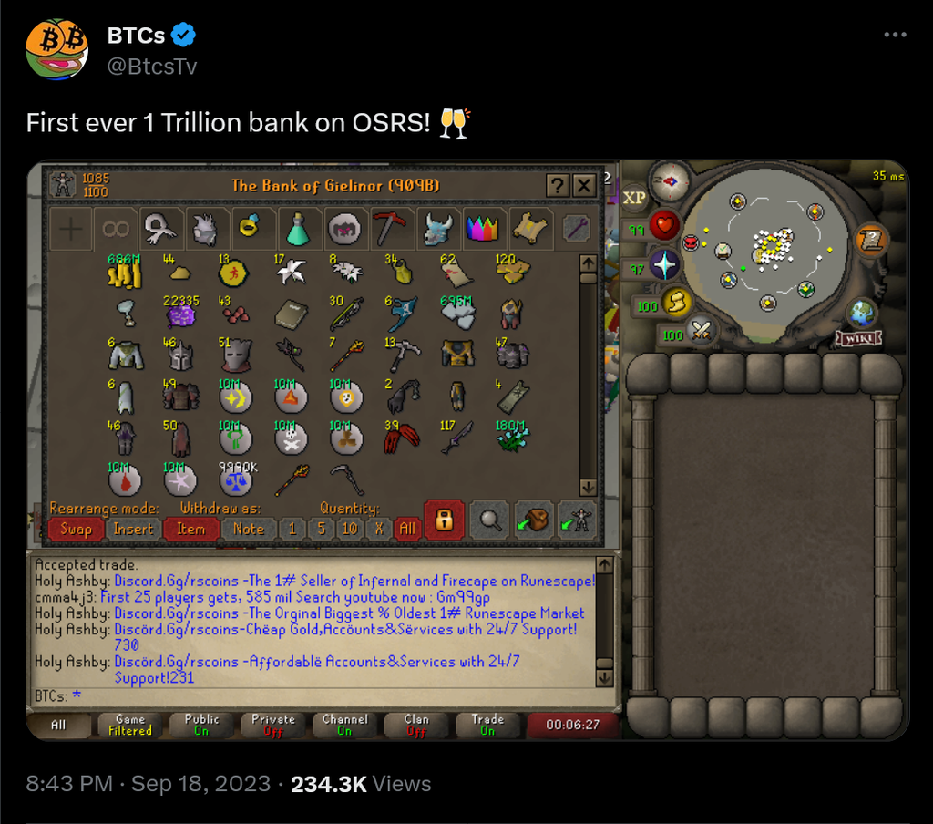 The wealthiest player in Old School Runescape, with more than 1 ...