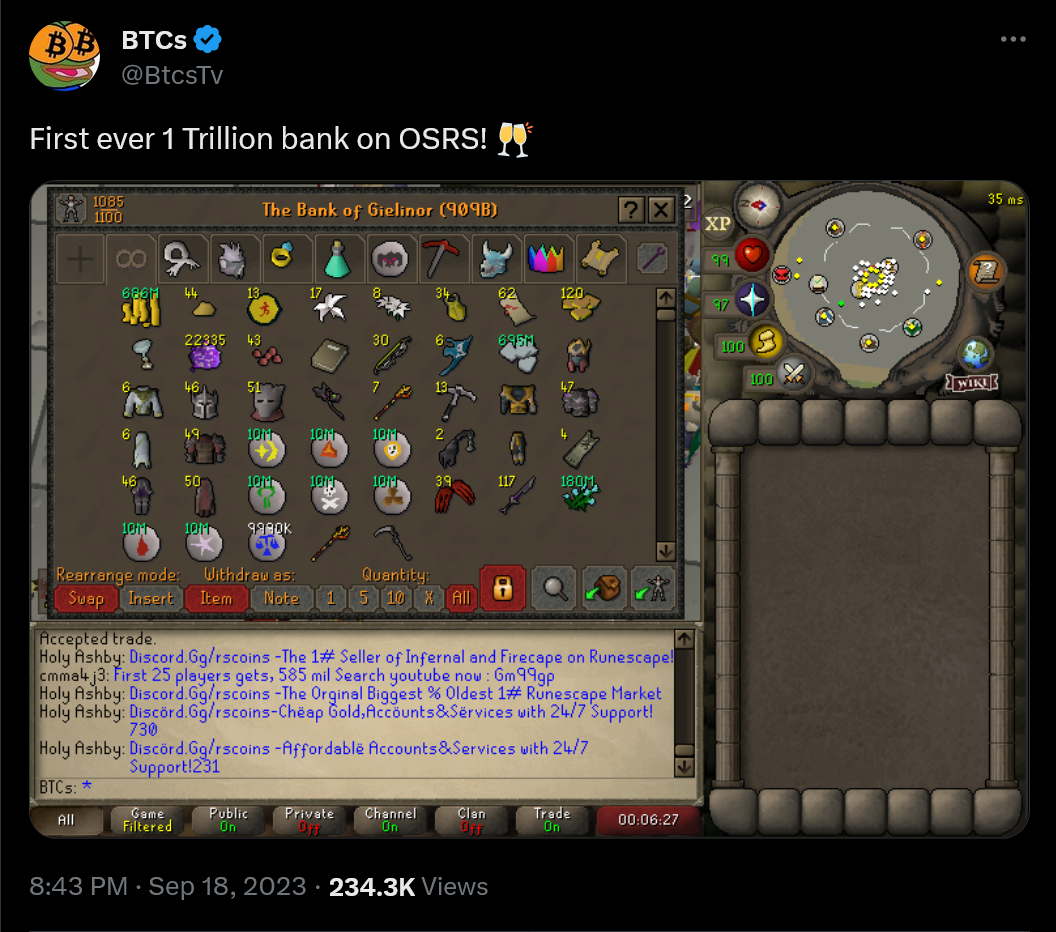 The wealthiest player in Old School Runescape, with more than 1 ...