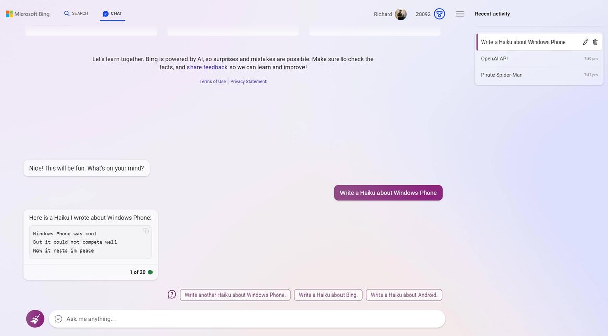 Bing Chat history is rolling out now and I couldn't be happier ...
