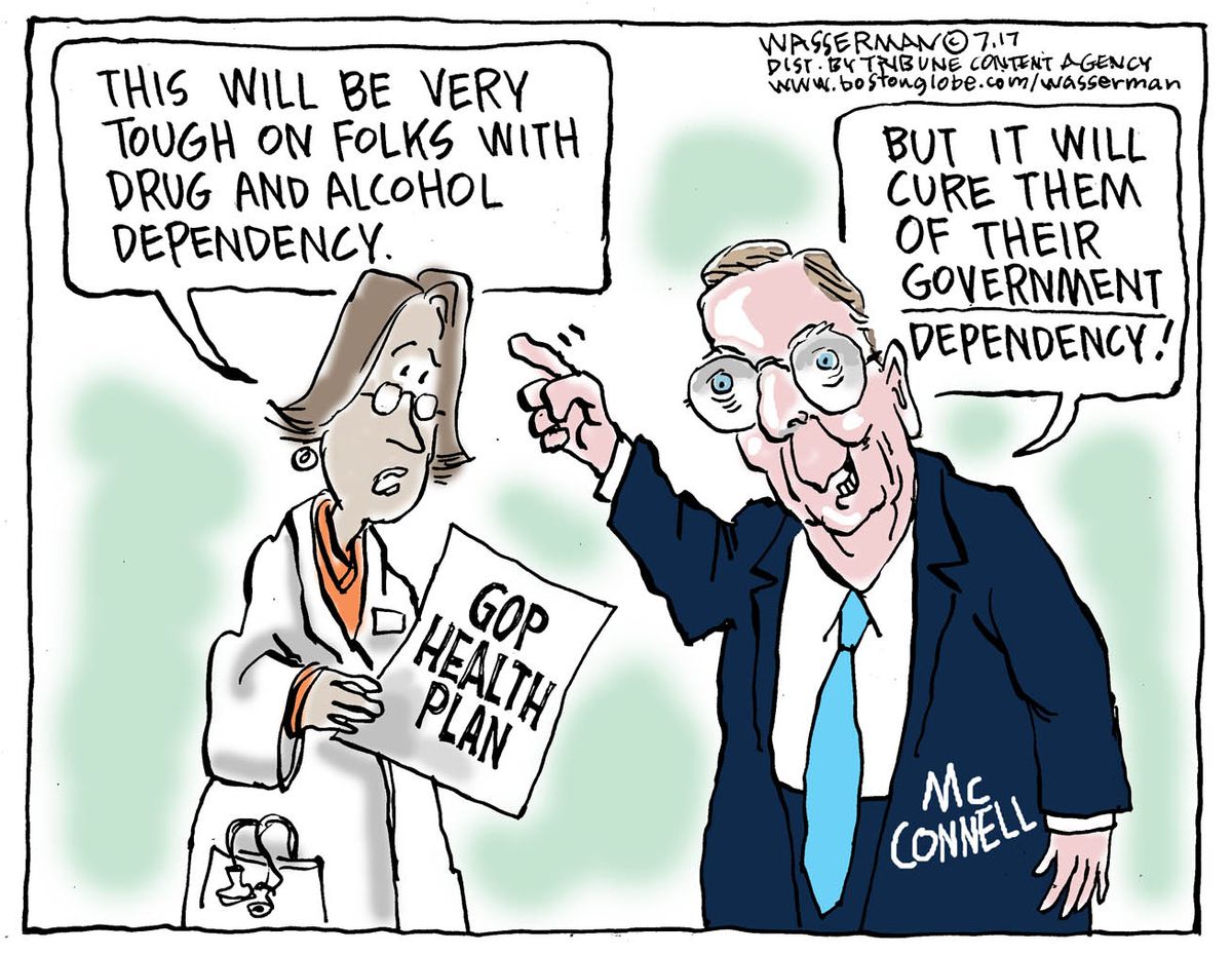 Political cartoon U.S. GOP health-care bill Mitch McConnell drug ...