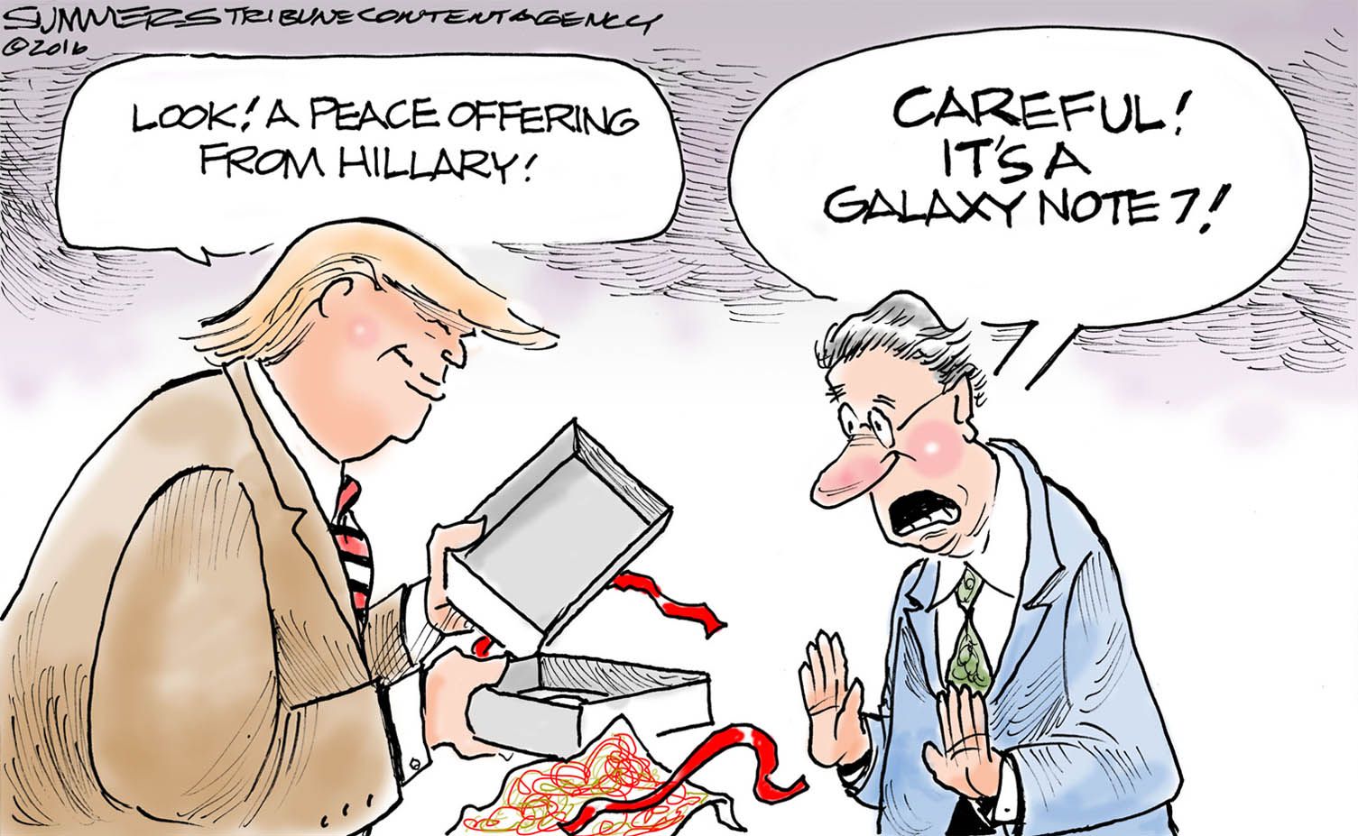 Political cartoon U.S. 2016 election Donald Trump Hillary Clinton ...