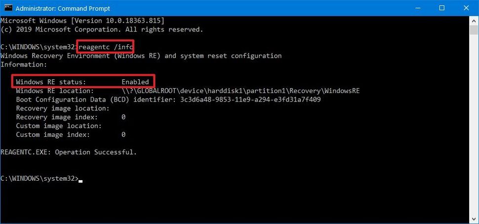 How to enable Windows Recovery Environment (WinRE) on Windows 10 ...