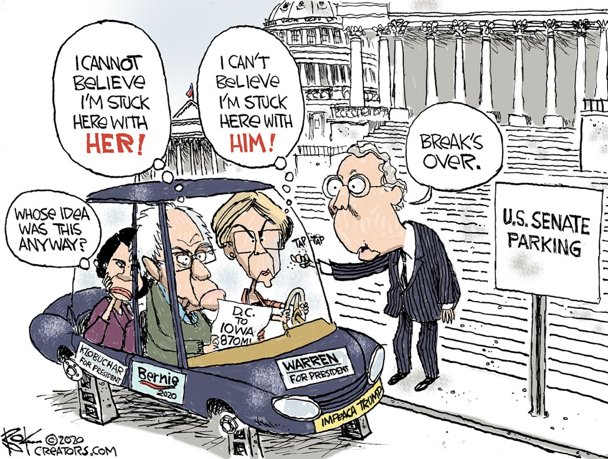 Political Cartoon U.S. Bernie Warren Klobuchar Democrats Iowa Caucus ...