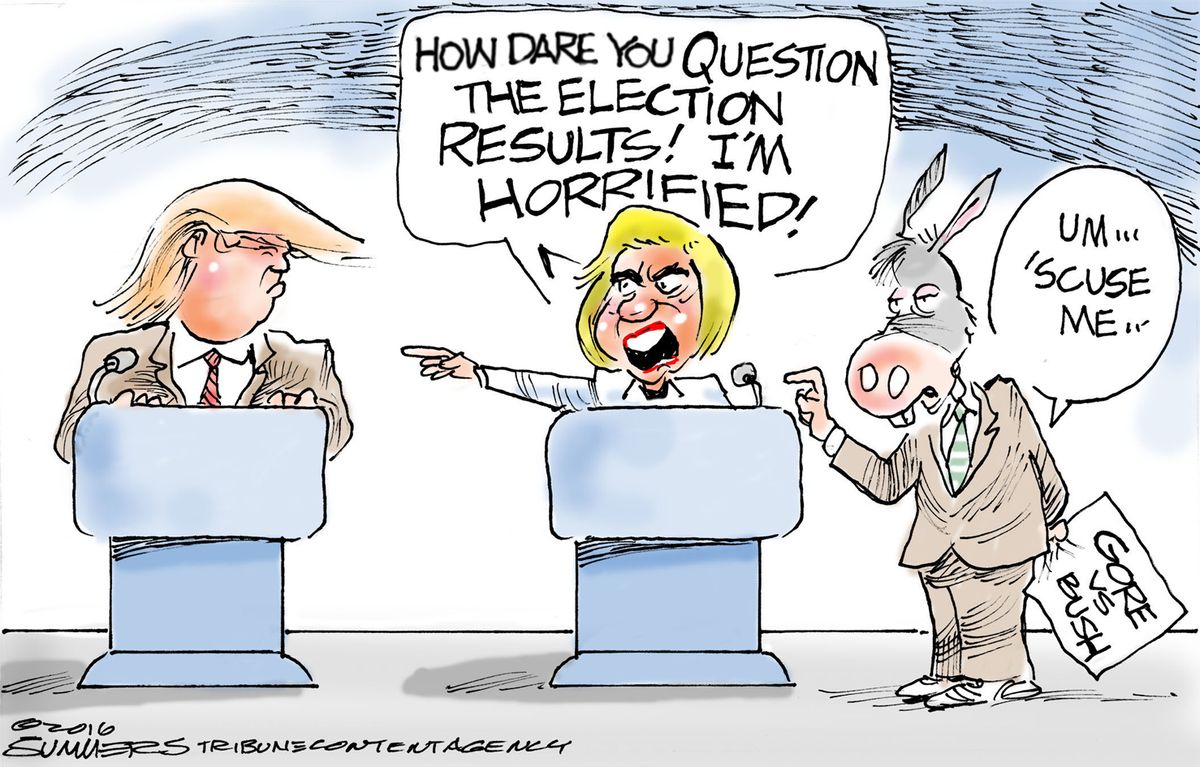 Political cartoon U.S. presidential debate question election results ...