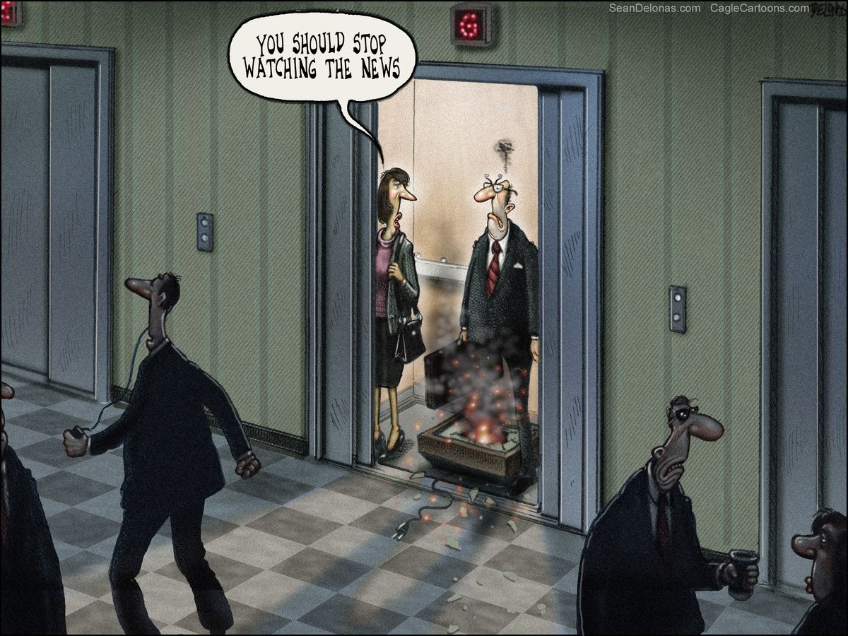 Political cartoon U.S. Fake news cycle media press | The Week