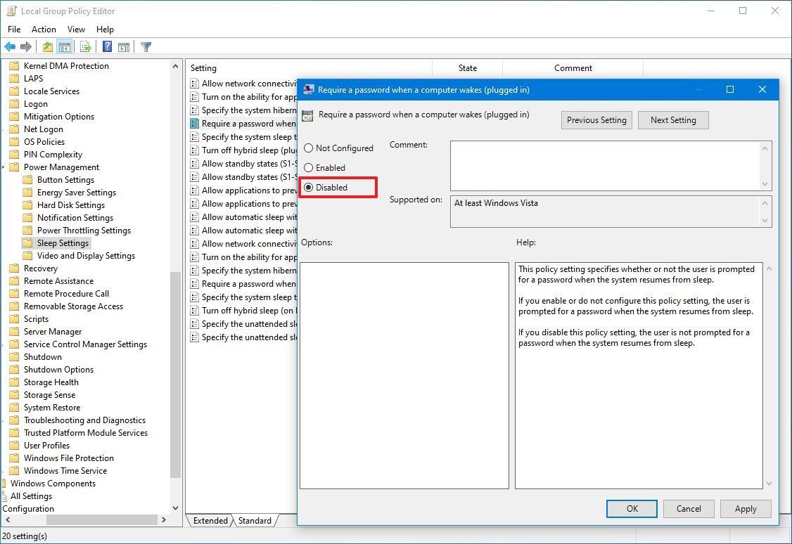 Disable password after resuming from sleep on Windows 10 | Windows Central