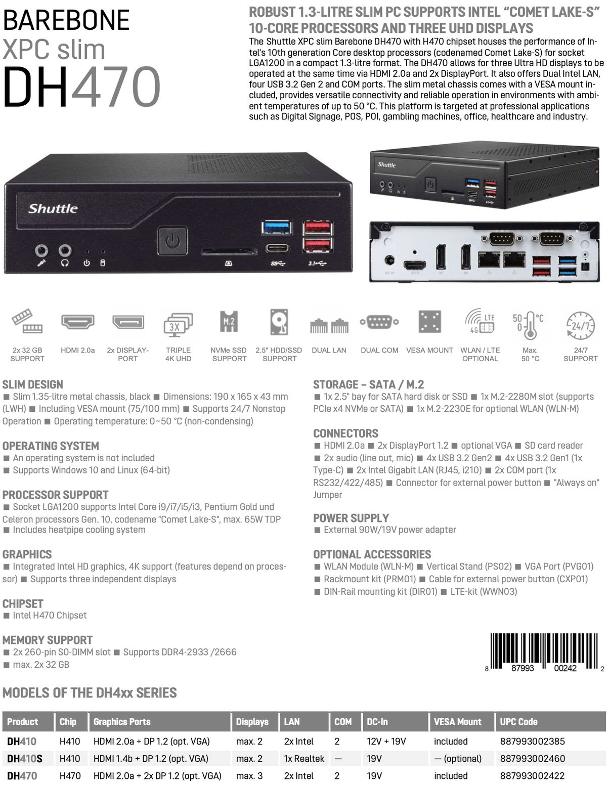 Shuttle's XPC Barebone DH470 is a 1.3-Liter PC with 10-Core LGA1200 CPU ...