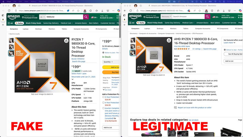 Amazon flooded with fake $199 AMD Ryzen 9 9800X3D listings — searching ...